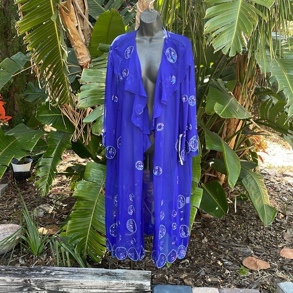 Vintage | Jackets & Coats | Sheer Sequin And Beaded Ruffled Duster ...